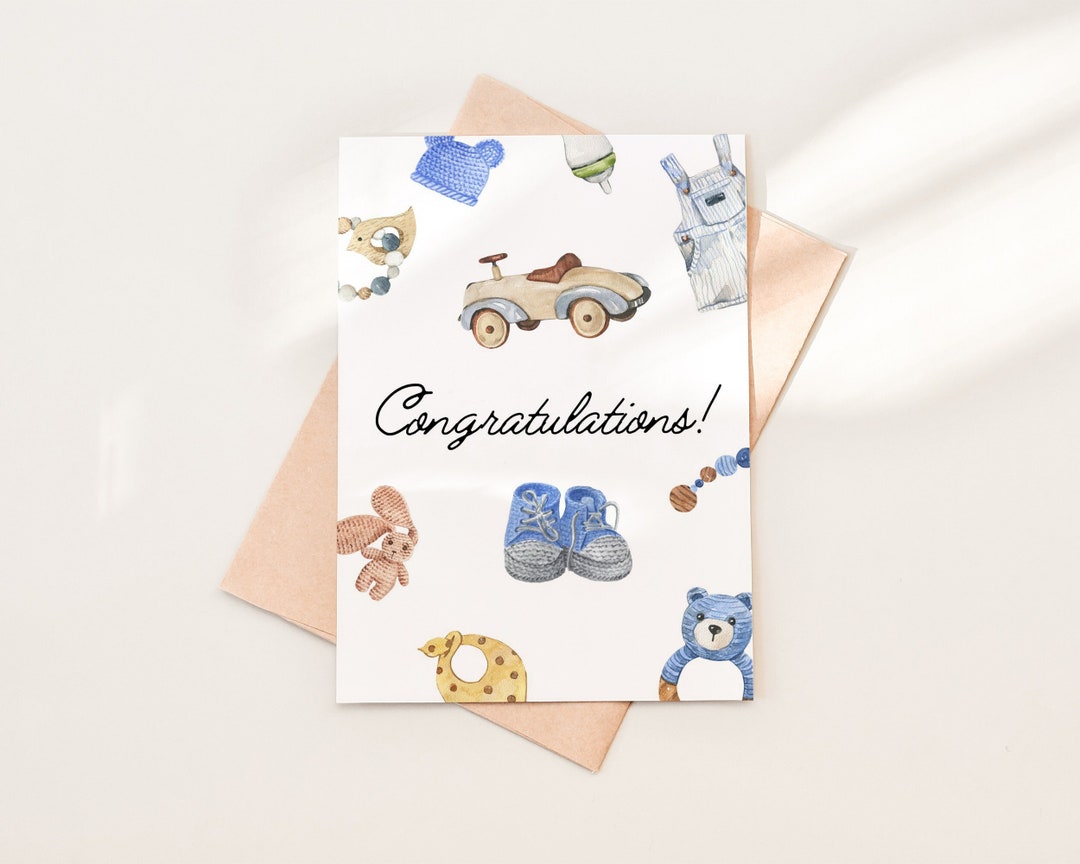 Baby Boy Congratulations Card Download PDF, Printable New Baby Card ...