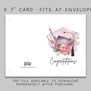 Pink Graduation Cap Floral Congratulations Card Download PDF, Printable ...