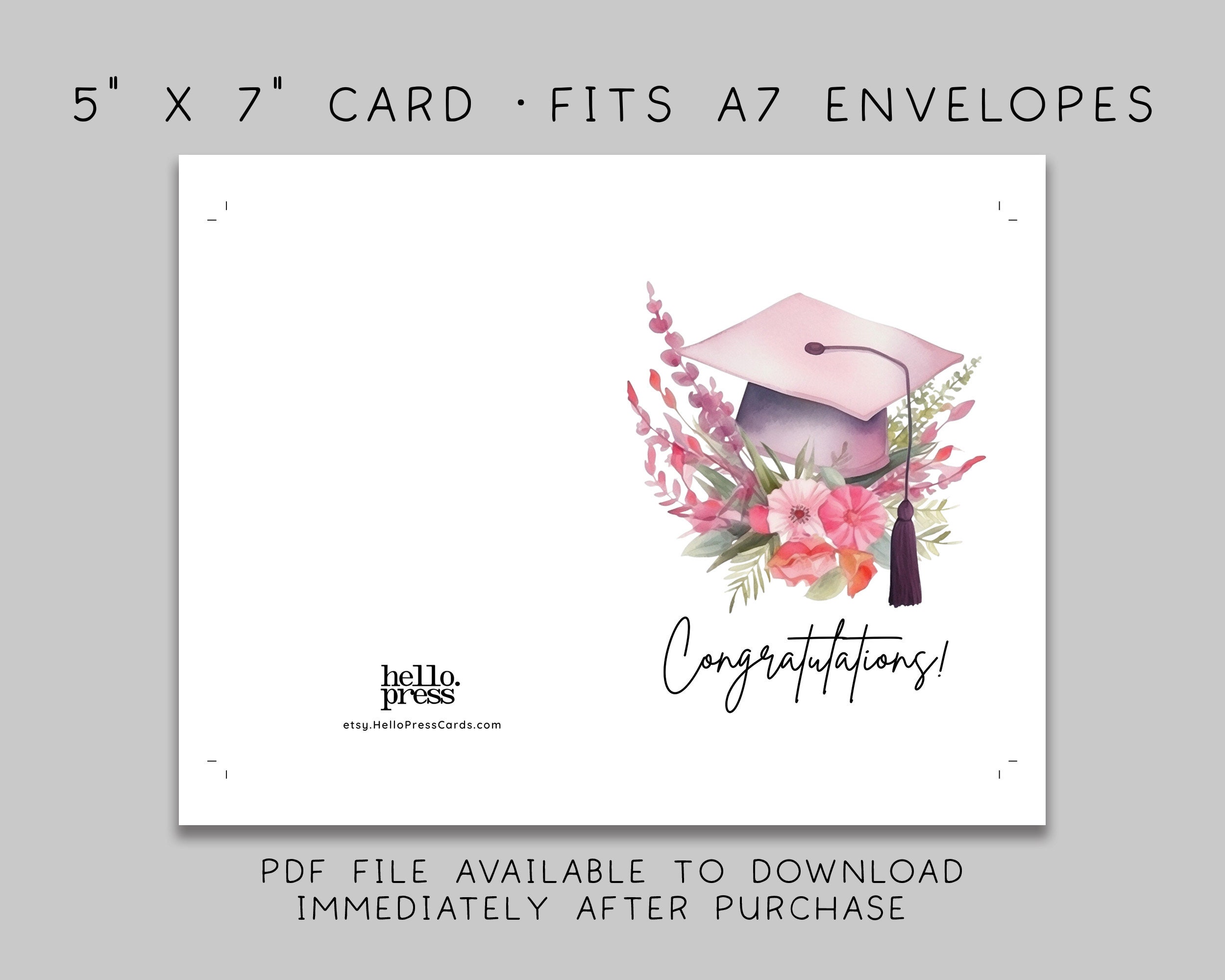 Pink Graduation Cap Floral Congratulations Card Download PDF, Printable ...