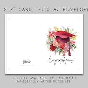 Floral Graduation Cap Congratulations Card Download, Printable ...