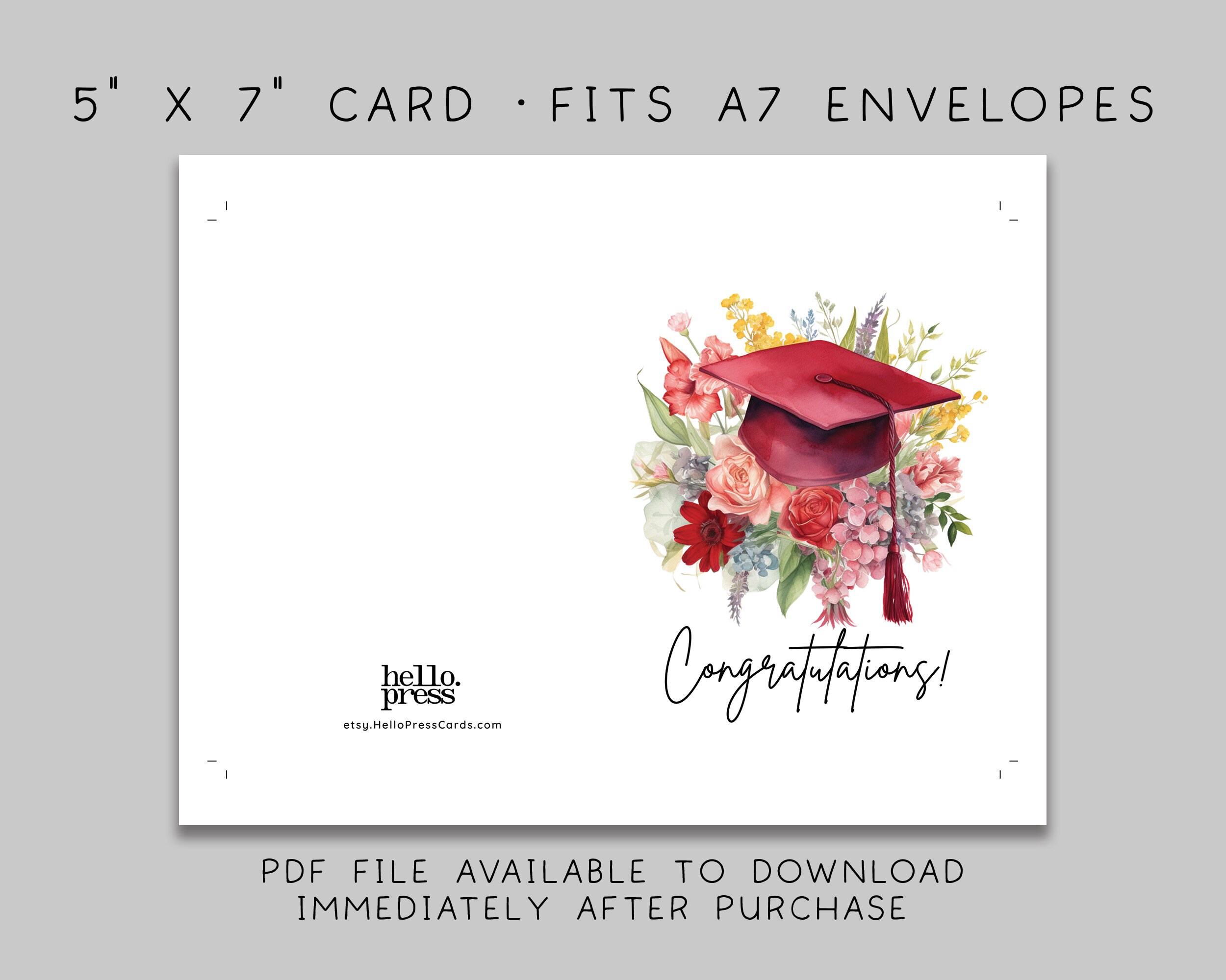 Floral Graduation Cap Congratulations Card Download, Printable ...