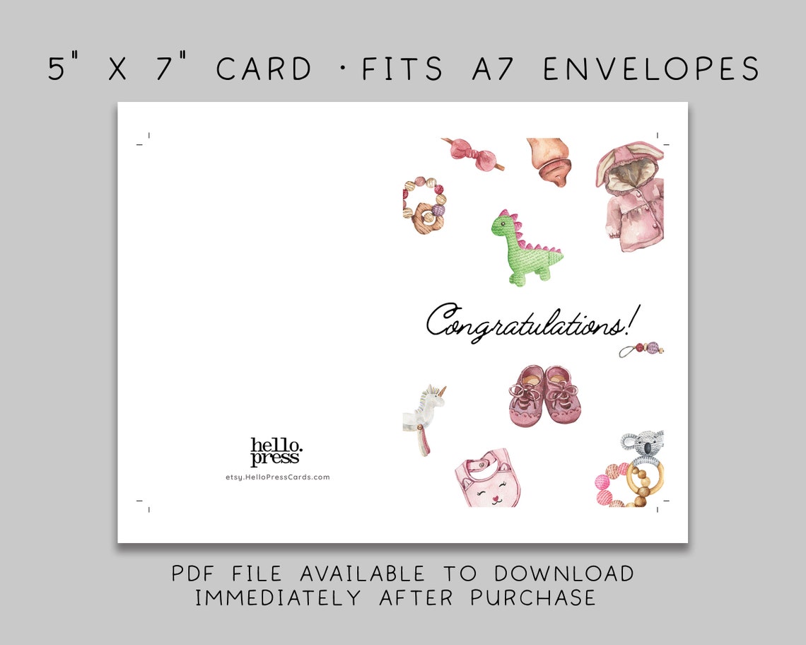 Baby Girl Congratulations Card Download PDF, Printable New Baby Card ...