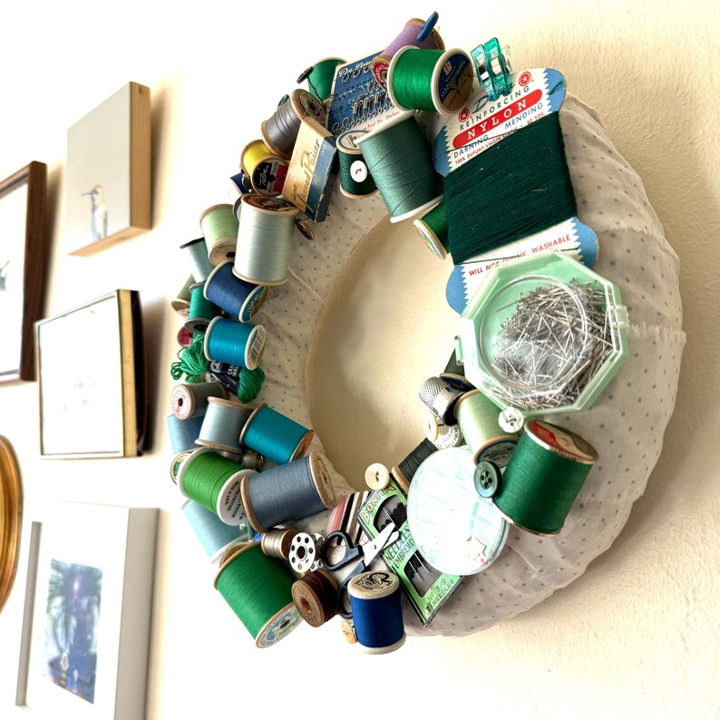 12 Hanging Vintage Sewing Wreath in Green and Blue Perfect Gift for ...