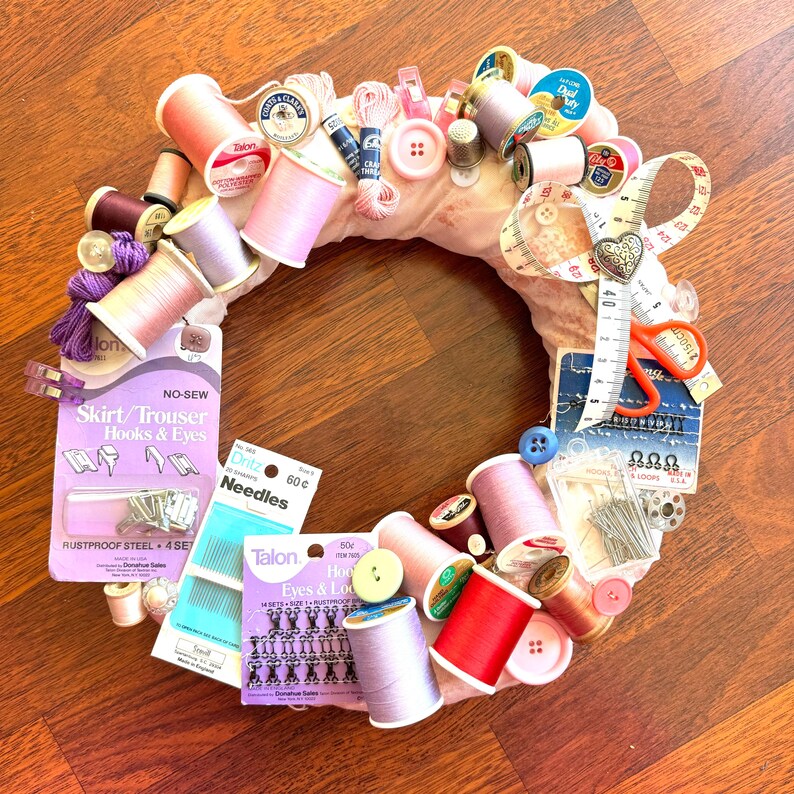 12" Hanging Vintage Sewing Wreath in Pink and Purple - Perfect Gift for ...