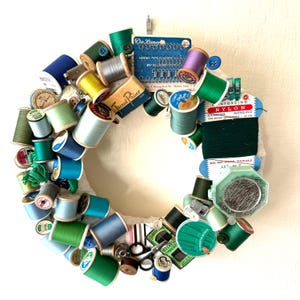 12 Hanging Vintage Sewing Wreath in Green and Blue Perfect Gift for ...