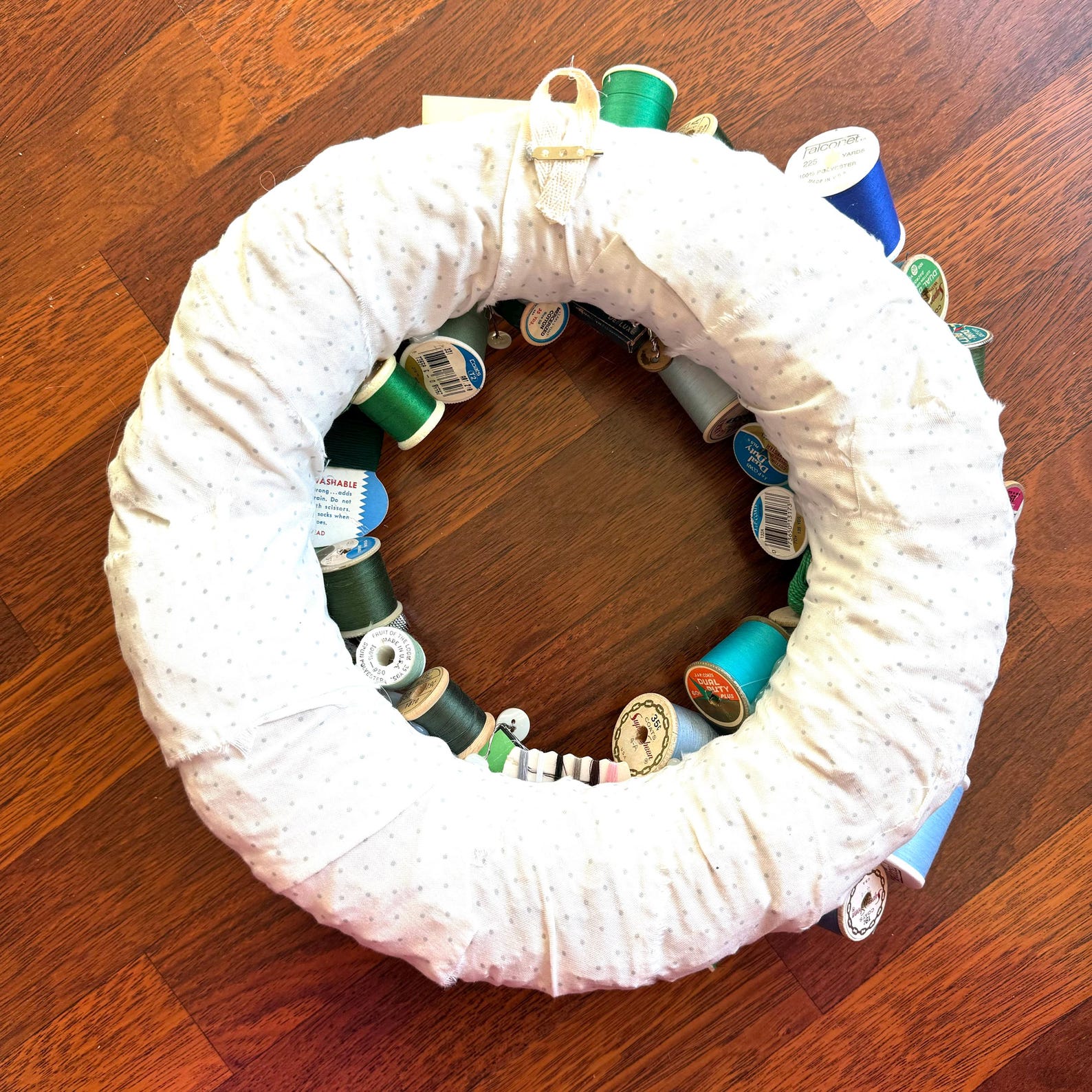 12" Hanging Vintage Sewing Wreath in Green and Blue - Perfect Gift for ...