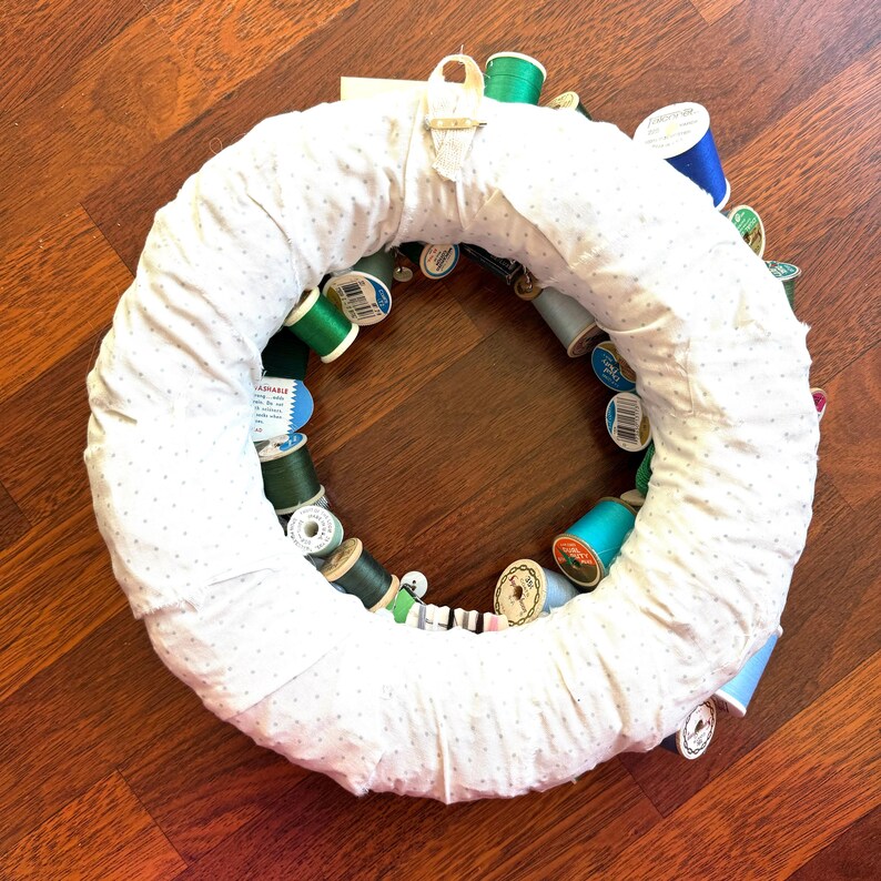 12" Hanging Vintage Sewing Wreath in Green and Blue - Perfect Gift for ...
