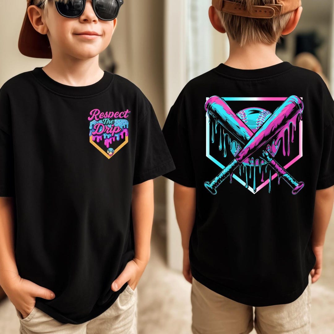 Trendy Neon Baseball Kids T-shirt With "respect the Drip" Quote and ...