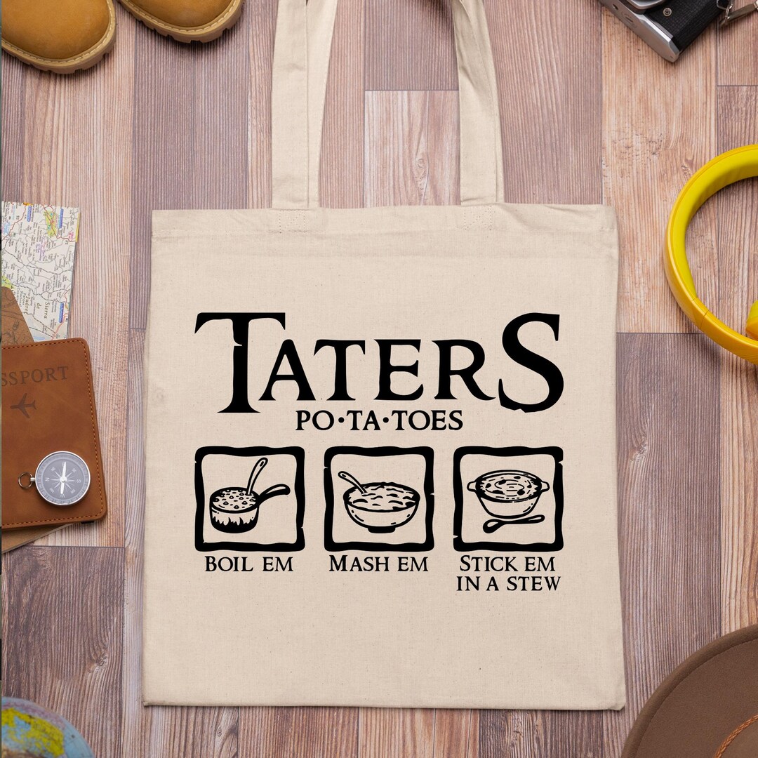 Taters Tote Bag, Funny Potato Lover Gift, Potatoes Book Bag, Fandom ...