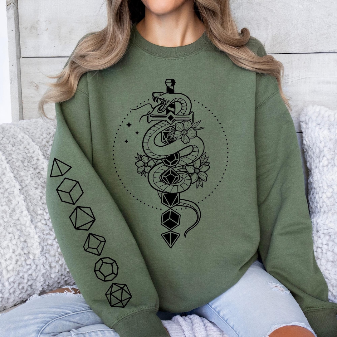 Dungeons and Dragons Crewneck: Snake & D20 RPG Sweatshirt - Etsy
