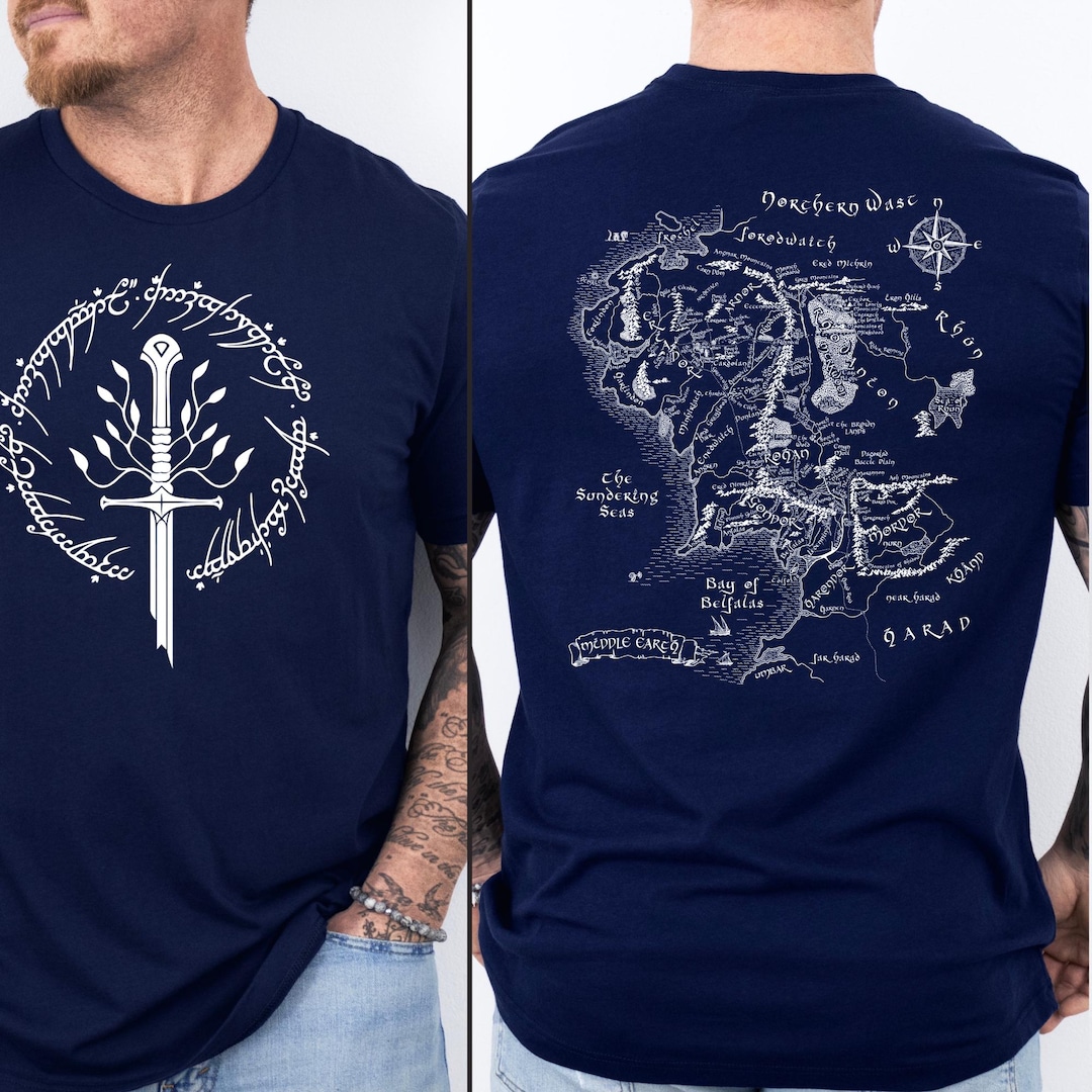 Tolkien T-shirt, Narsil Broken Blade Tee With Middle Earth Map on Back ...