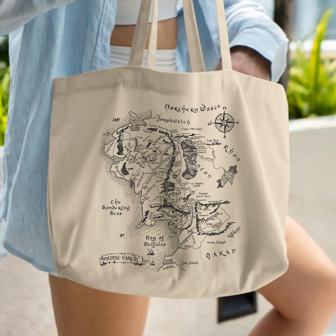 Middle Earth Map Tote Bag, LOTR Merch the Hobbit Bag, Tolkien Canvas ...
