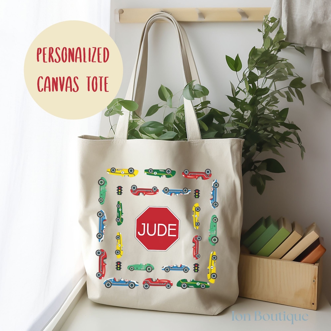 Personalized Race Car Tote Bag, Race Car Tote for Kids, Custom Name ...