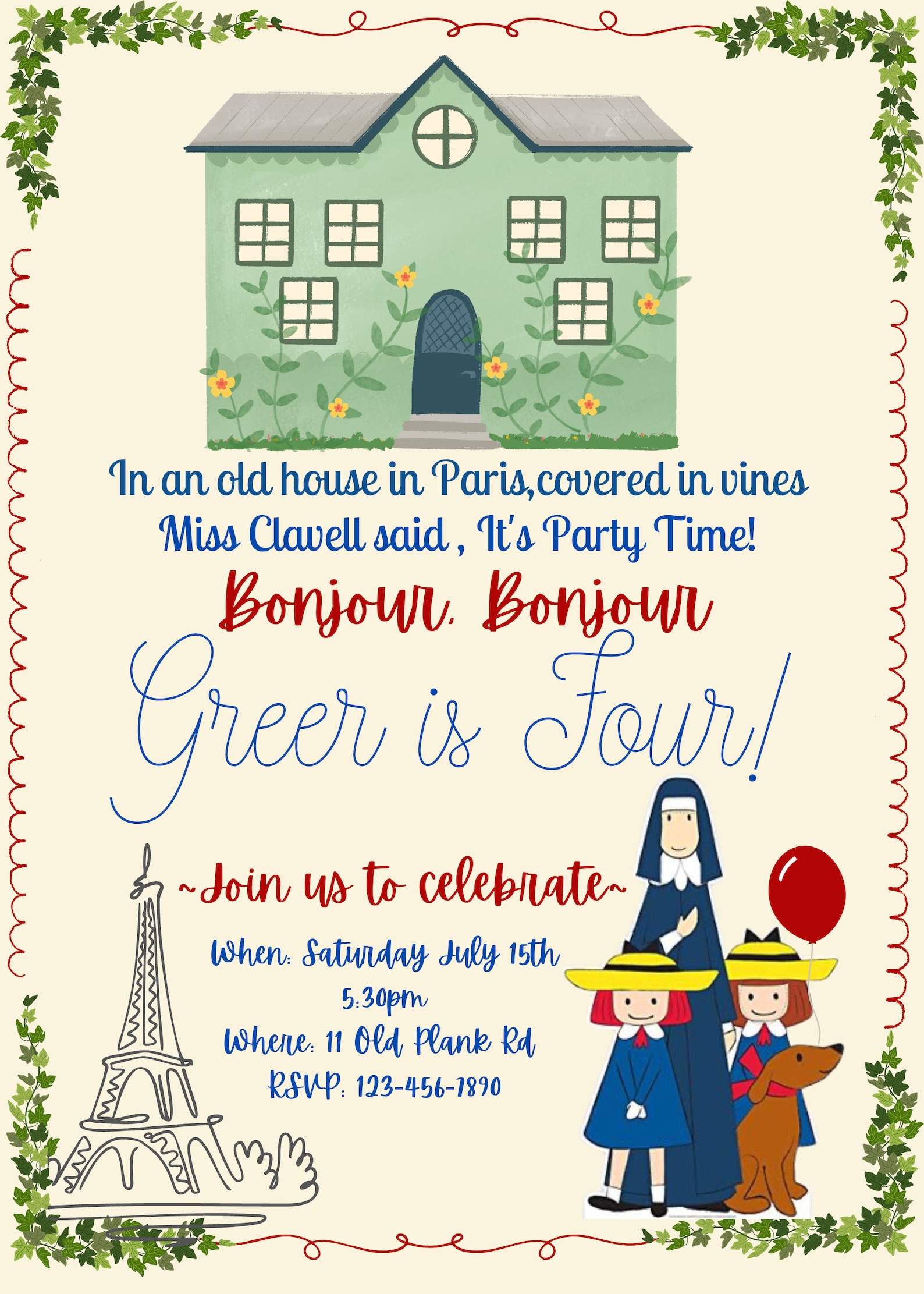 Madeline Birthday Party Invitation - Etsy