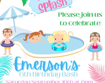 Splish Splash Its a Birthday Bash, Birthday Invitation, Editable ...
