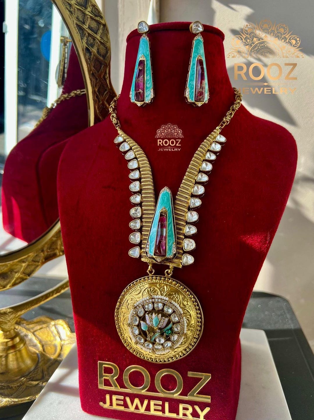 Apala Polki Mossonite Jewelry Set: German Enamel Indian Design - Etsy