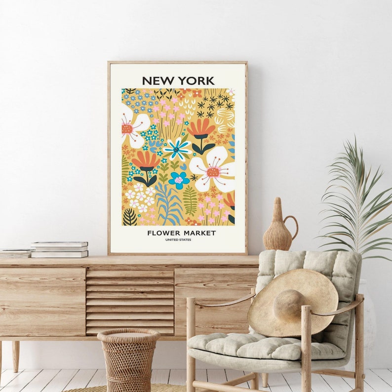 Flower Market Poster New York Home Decor Poster Market Poster, Retro ...