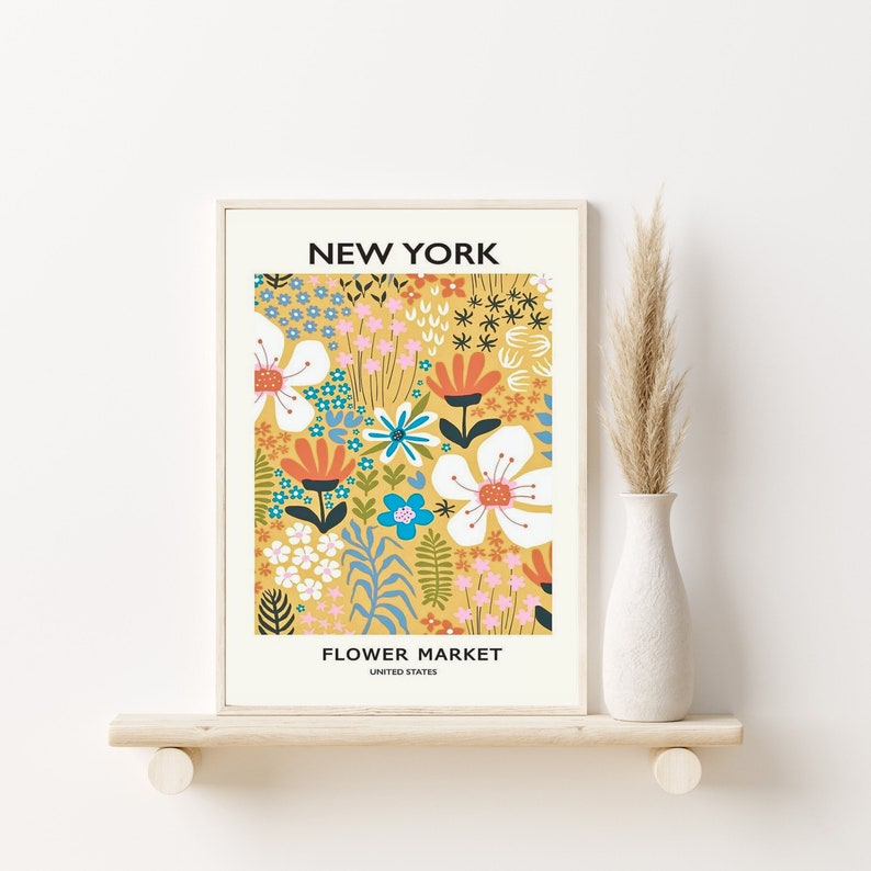 Flower Market Poster New York Home Decor Poster Market Poster, Retro ...