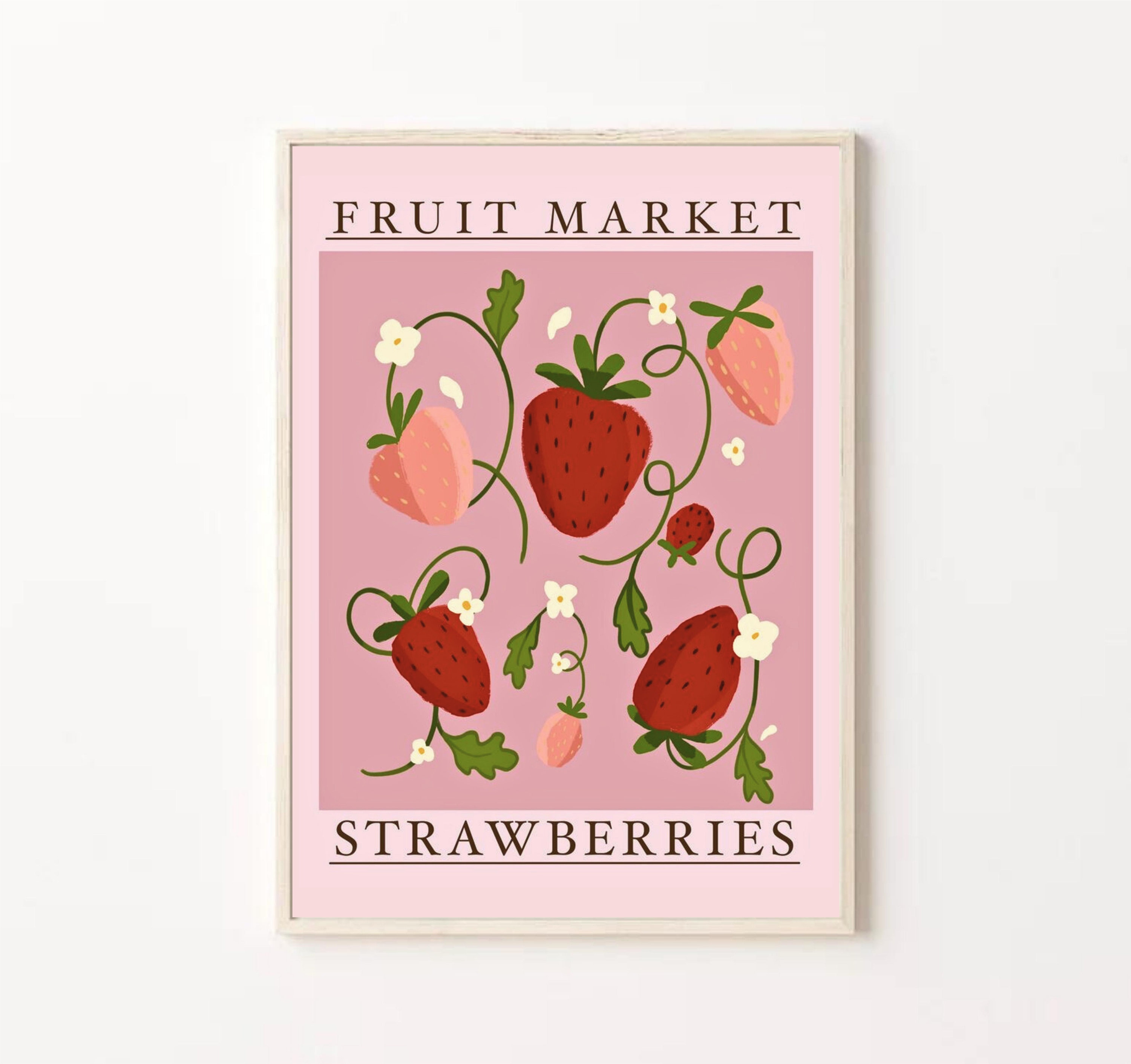 Strawberry Fruit Market Poster Minimal Strawberry Wall Art - Etsy