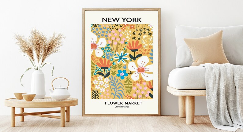 Flower Market Poster New York Home Decor Poster Market Poster, Retro ...
