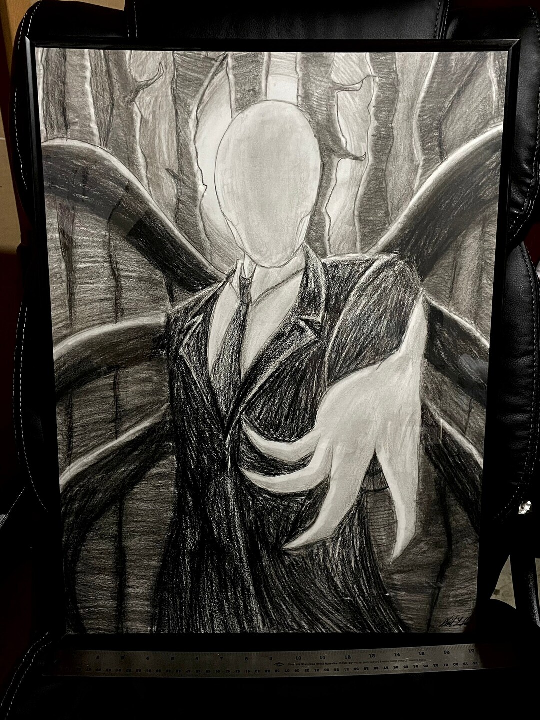 Slender Man Original Framed Charcoal Portrait Etsy