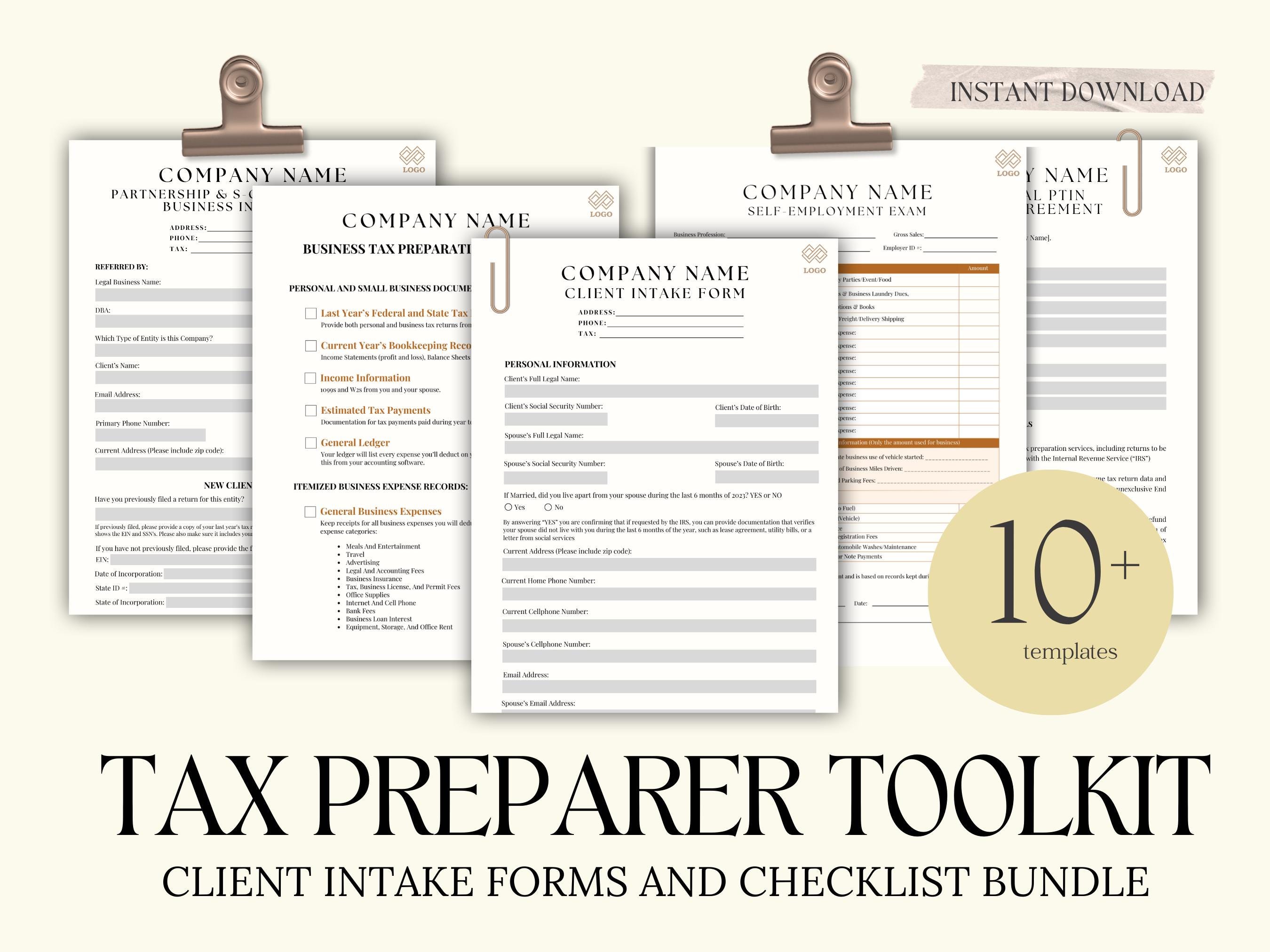 Tax Preparer Toolkit: Intake Forms & Checklist (canva Template) - Etsy