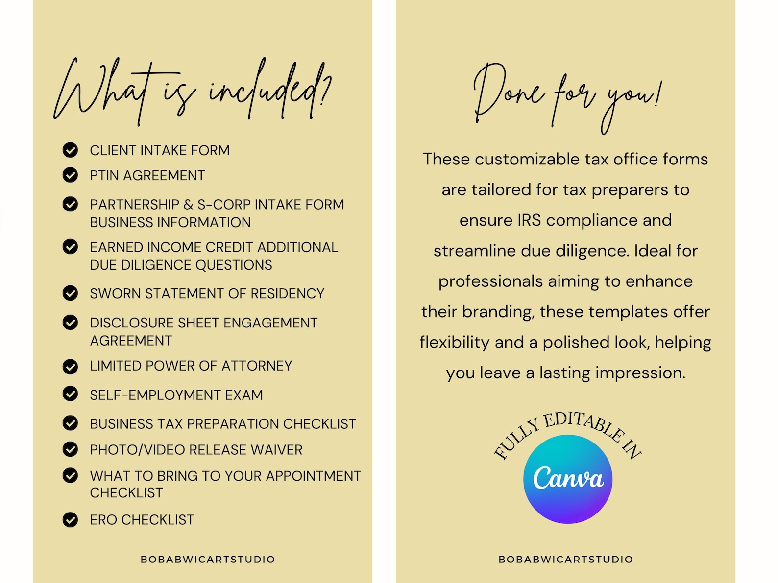 Tax Preparer Toolkit: Intake Forms & Checklist (canva Template) - Etsy