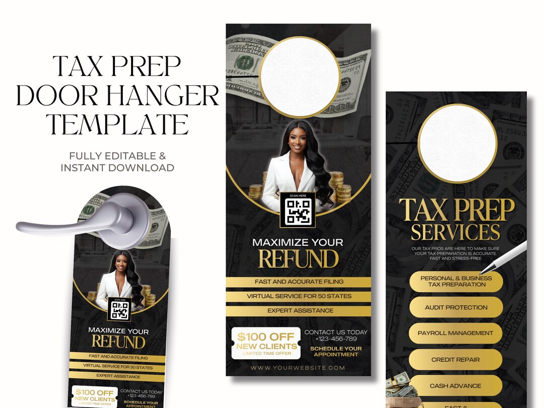 Gold & Black Tax Door Hanger 2026, Tax Door Hanger Template, Tax ...