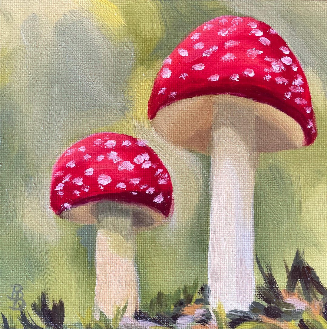 Original Mushrooms Painting, Oil Painting, Oil on Canvas Board, Fungi ...