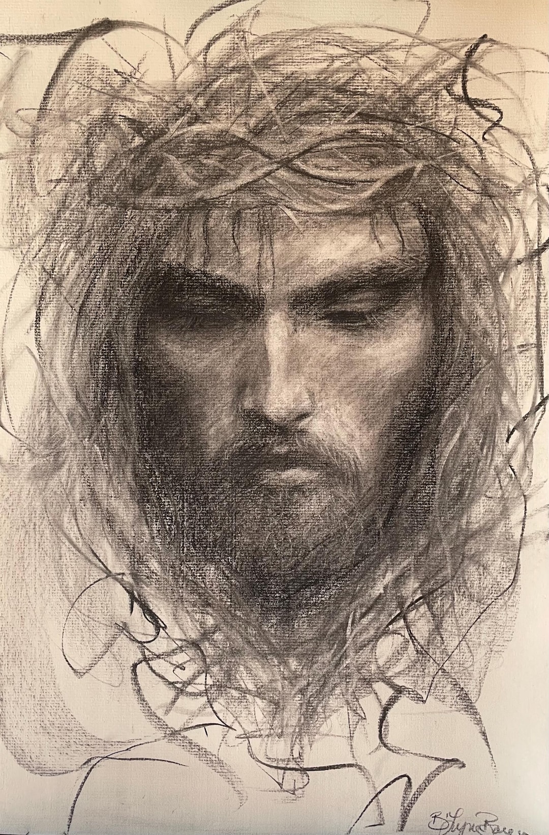 Original Jesus Drawing, Charcoal Sketch, Christian Artwork, Religious ...
