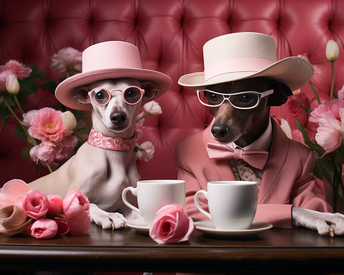 Tea Time Elegance Italian Greyhounds in Dapper Attire Valentine's ...
