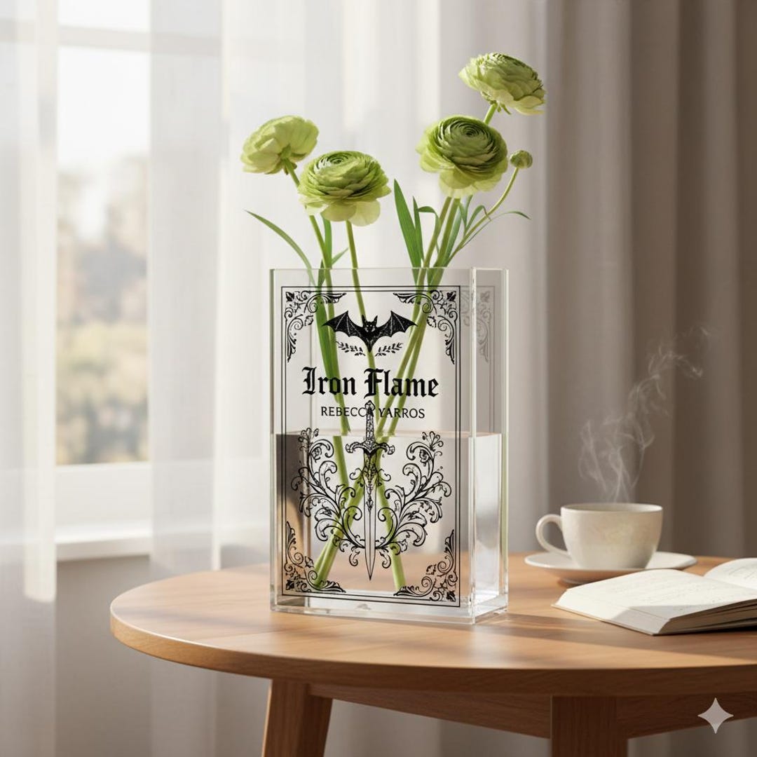 Iron Flame Book Vase – Acrylic Flower Vase, Book Lover Gift, Literary ...