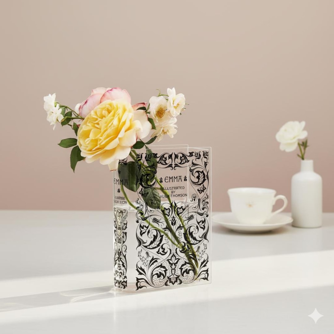 Emma Book Vase – Acrylic Book Shaped Flower Vase, Jane Austen Literary ...