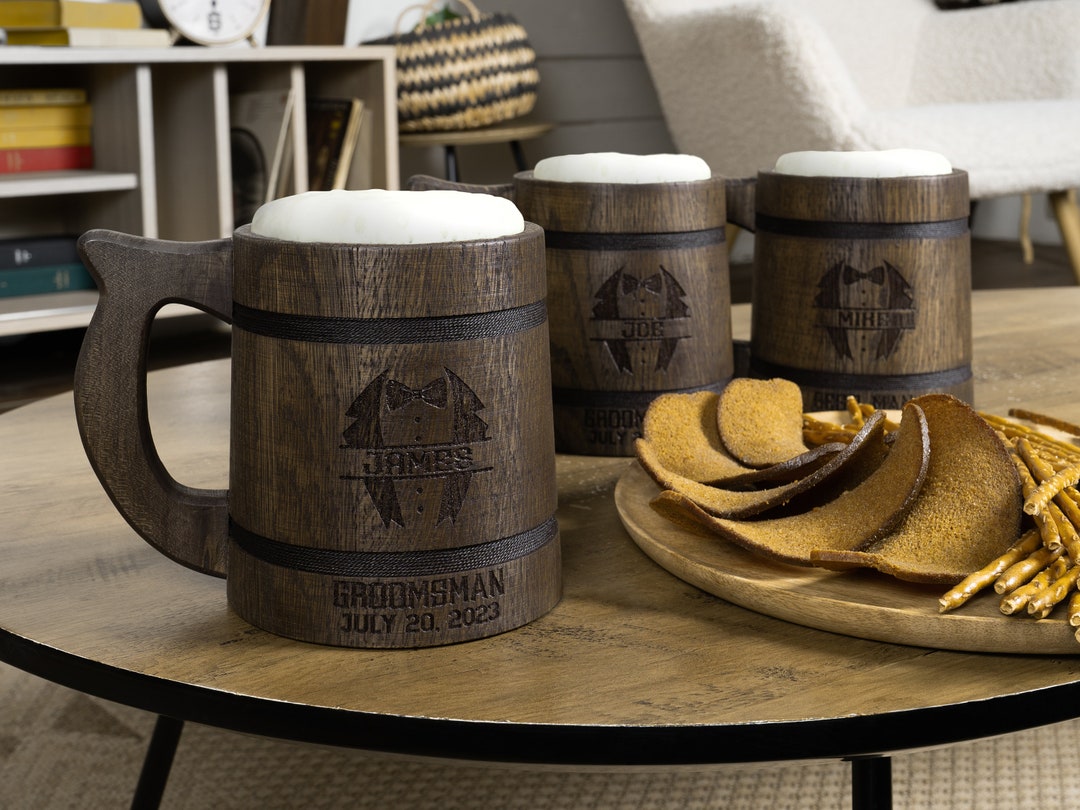 Personalized Groomsmen Beer Mug Engraved Groomsman Wooden Stein, Custom ...
