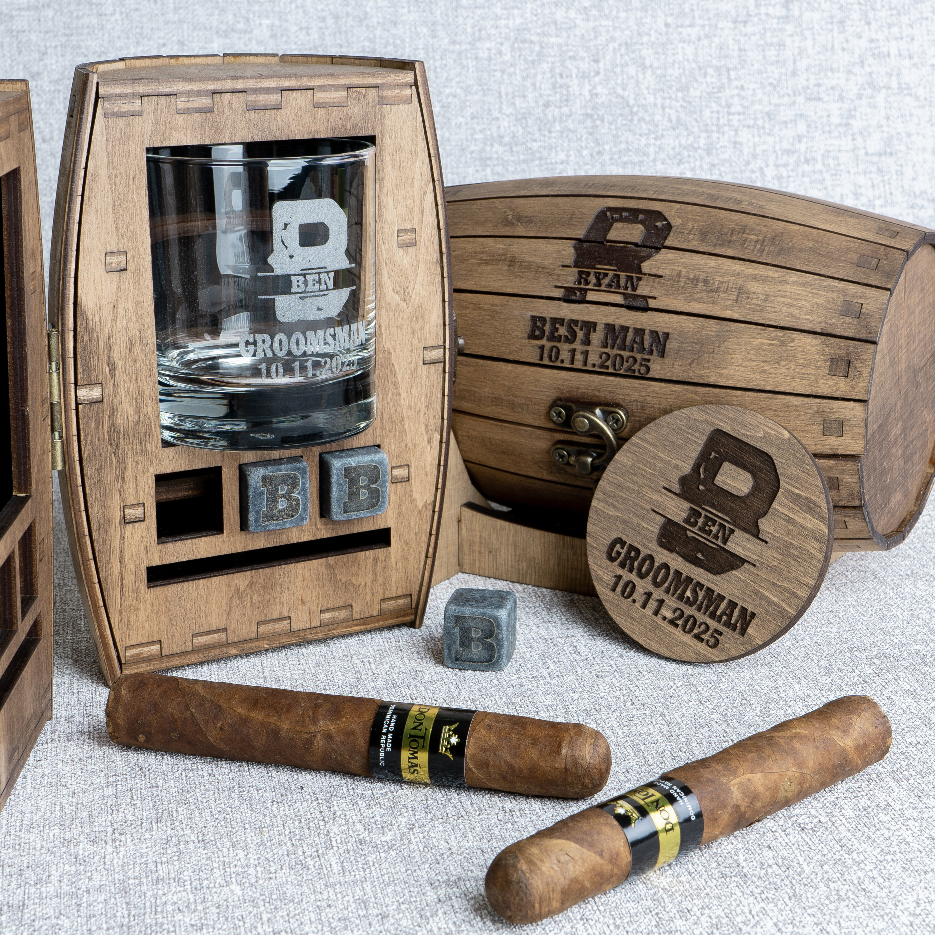 Best Man Proposal Gift, Personalized Whiskey Glasses Set in Wood Barrel ...