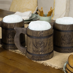 Personalized Groomsmen Beer Mug Custom Wooden Stein, Customizable Best ...