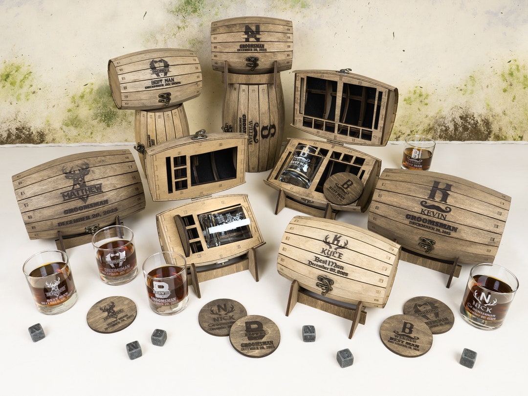 Unique Gift for Groomsmen - Whiskey Glasses and Stones Set, Wooden ...