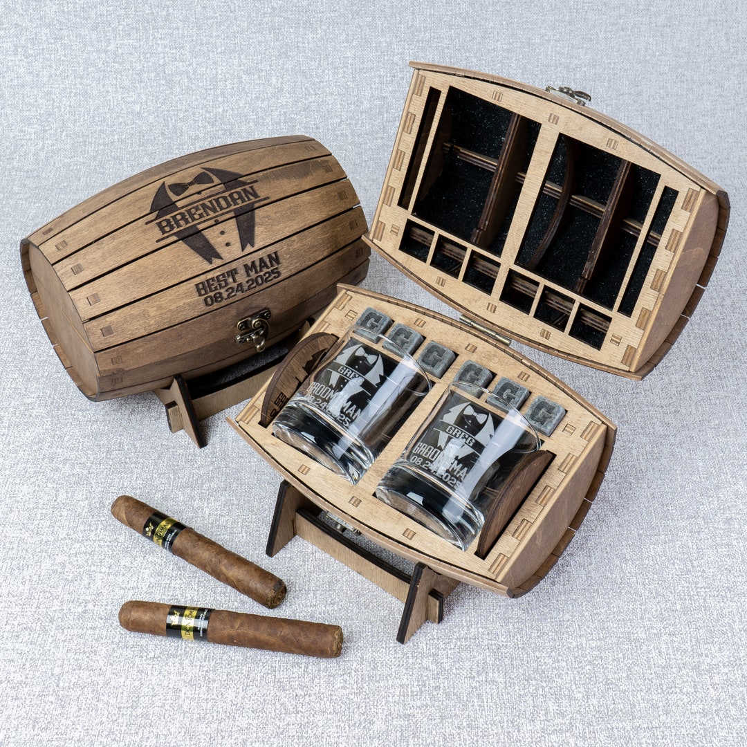 Personalized Barrel Box With Whiskey Glasses, Best Man Proposal Gift ...