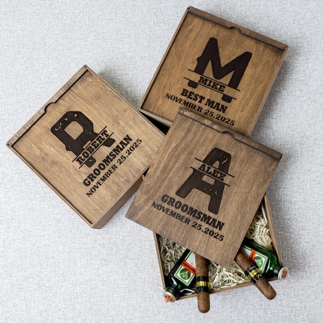 Personalized Wooden Gift Boxes for Groomsmen, Custom Engraved Wooden ...