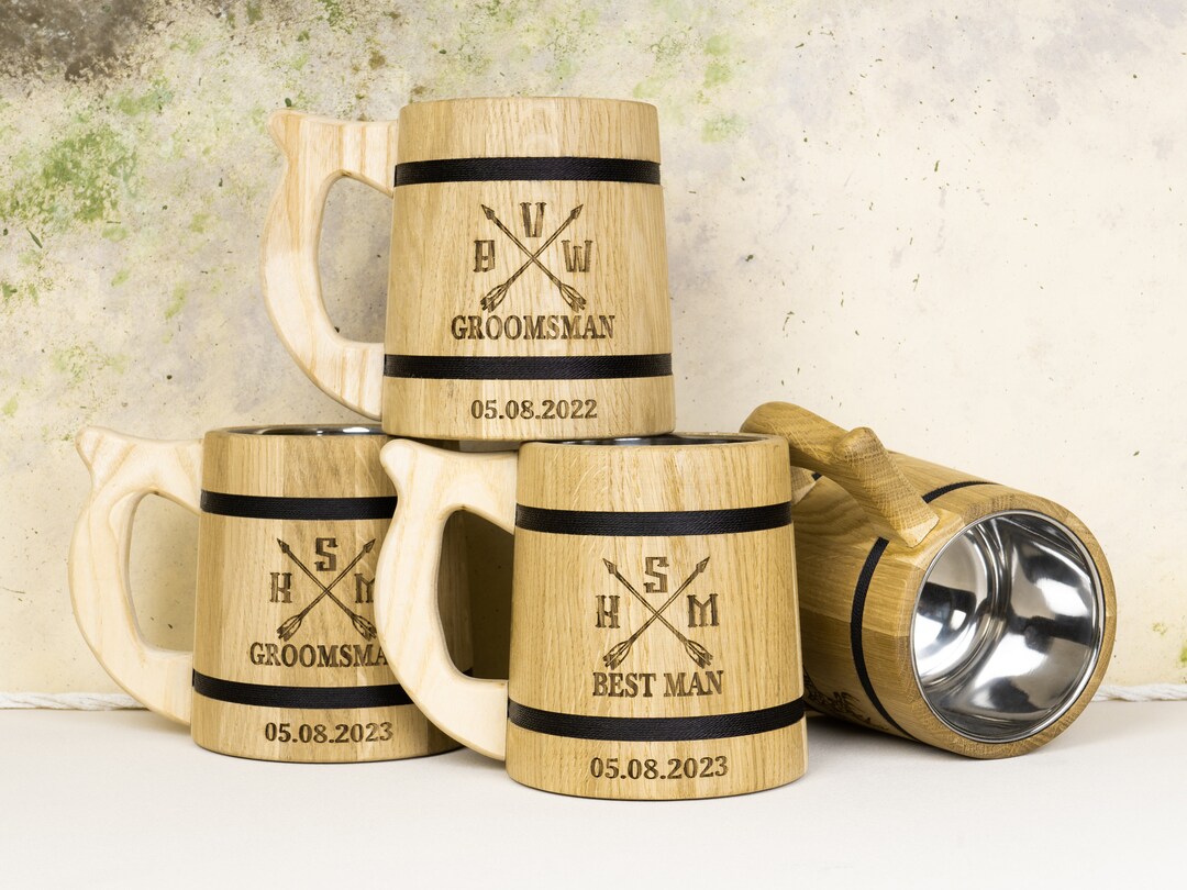 Groomsmen Beer Mug, Personalized Wooden Mug Custom Engraved Beer ...