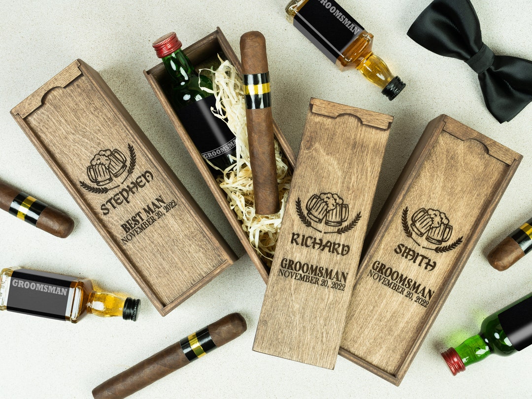 Personalized Wooden Cigar Gift Box for Groomsmen, Best Man, Wedding or ...