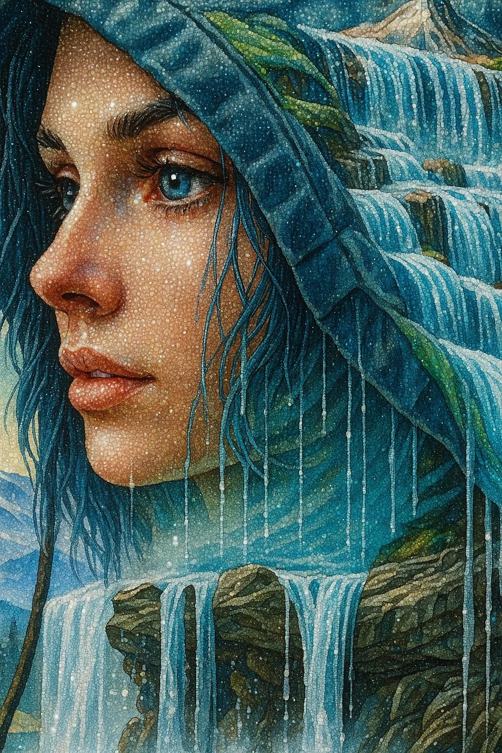 Waterfall Goddess in Blue Hood | Fantasy Nature Wall Art |diamond ...