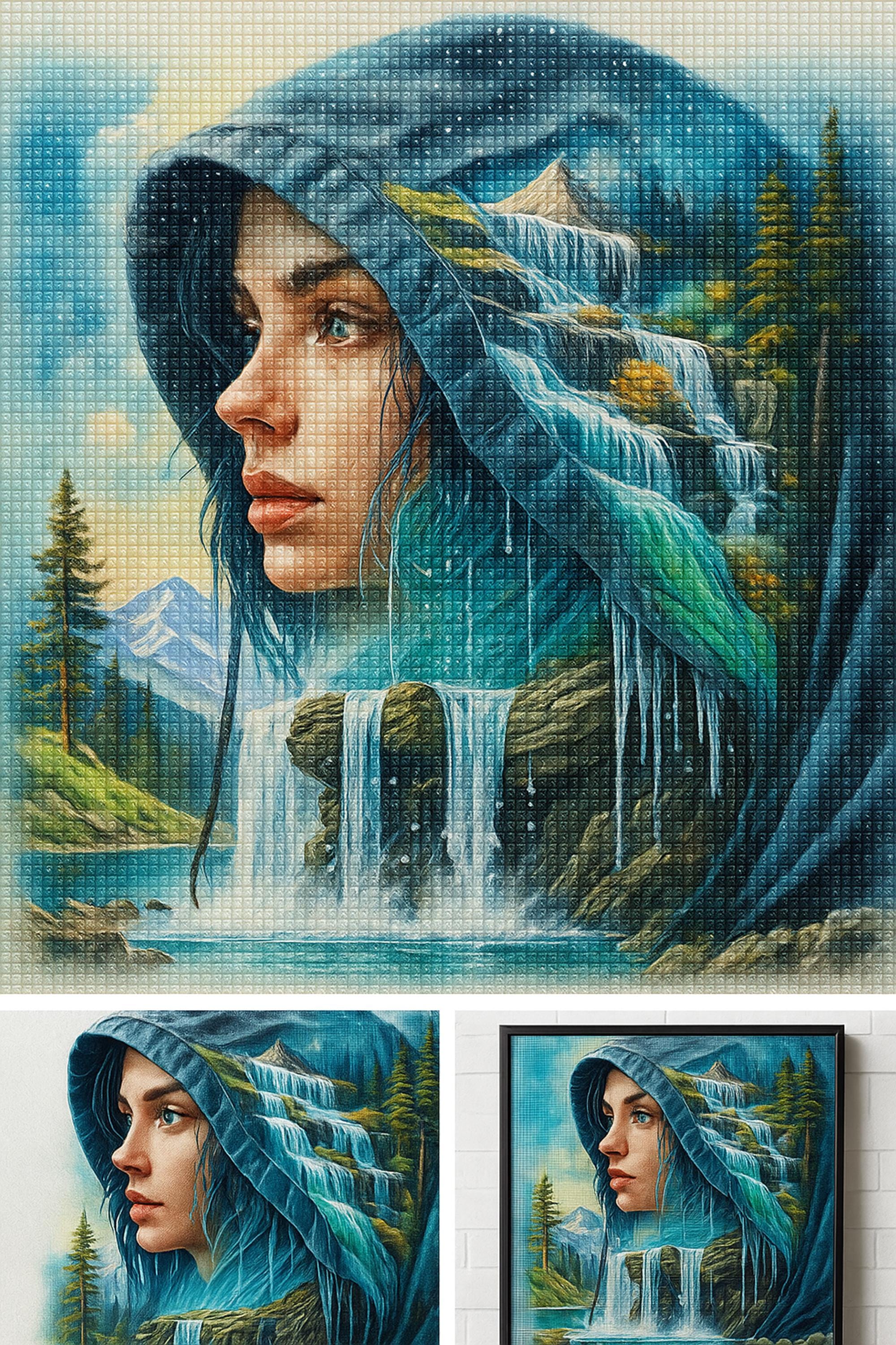 Waterfall Goddess in Blue Hood | Fantasy Nature Wall Art |diamond ...