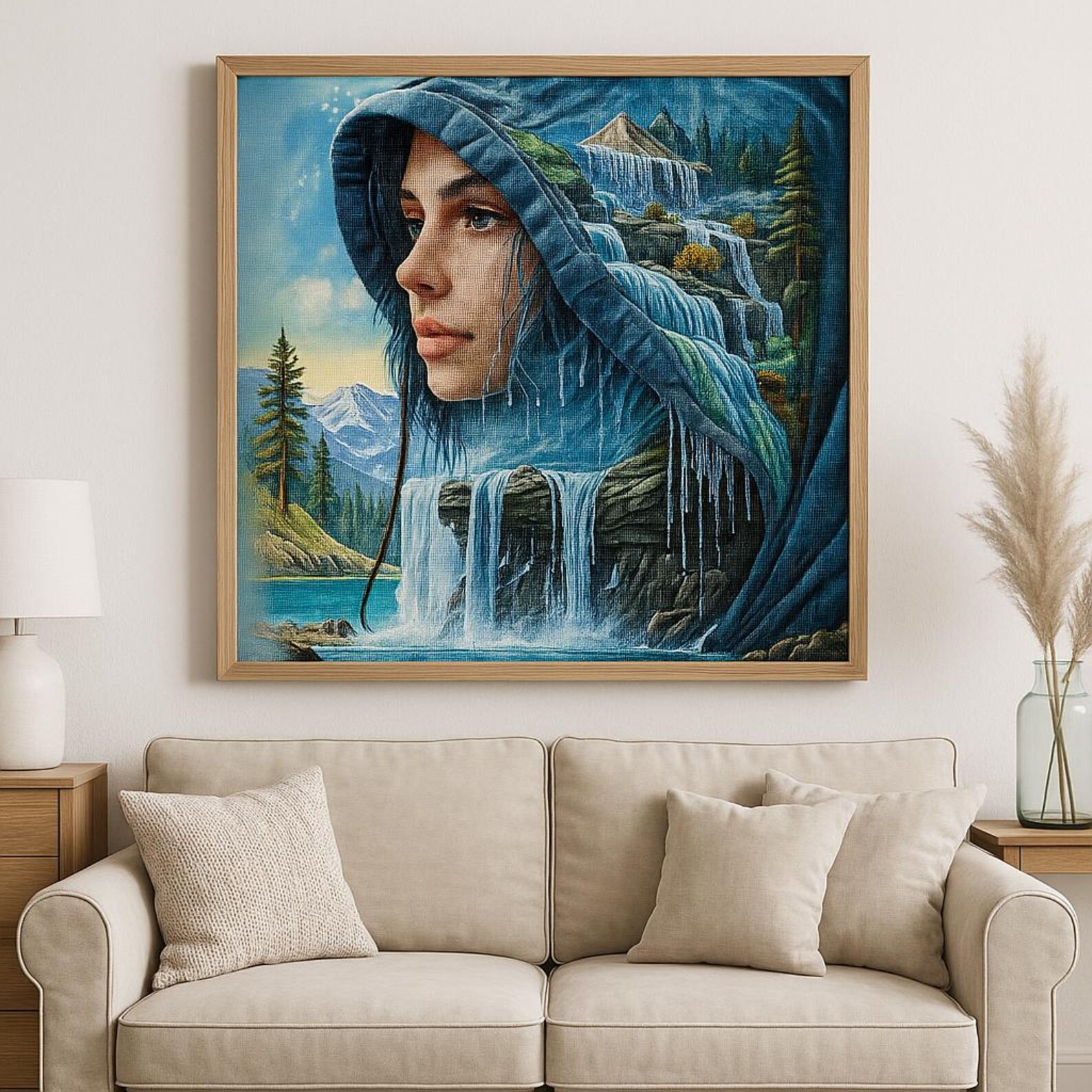 Waterfall Goddess in Blue Hood | Fantasy Nature Wall Art |diamond ...