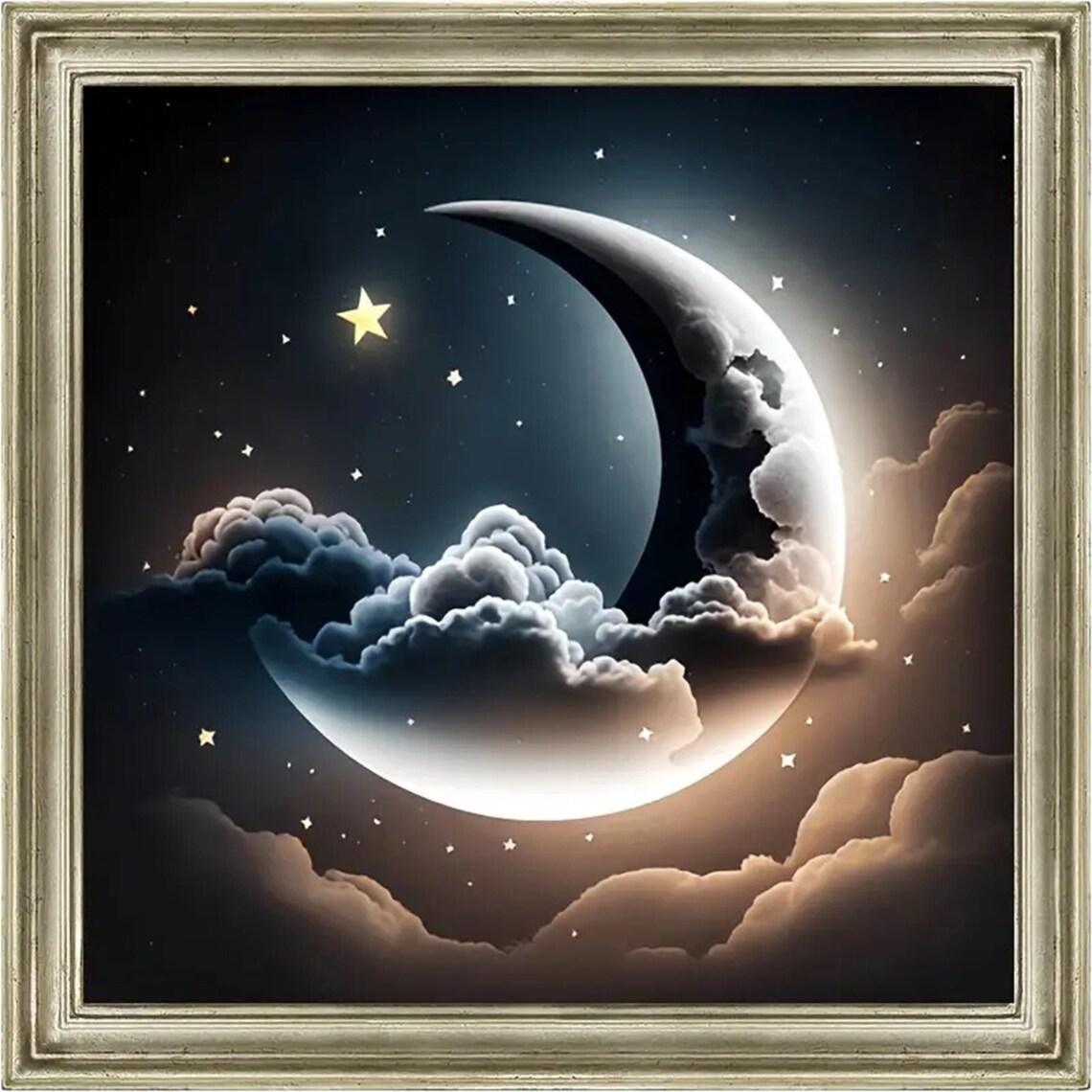 Crescent Moon and Starry Night - Etsy