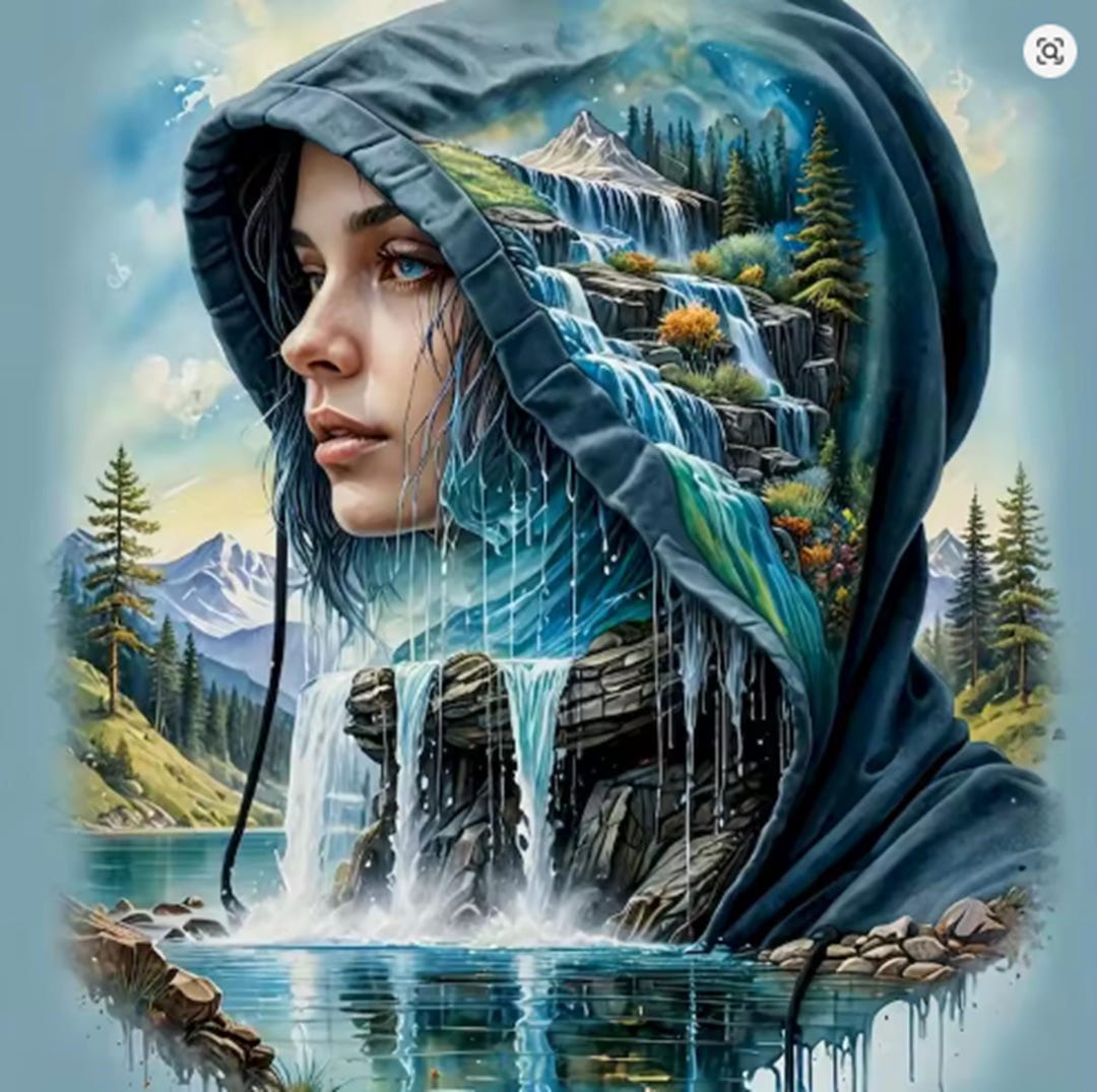 Waterfall Goddess in Blue Hood | Fantasy Nature Wall Art |diamond ...