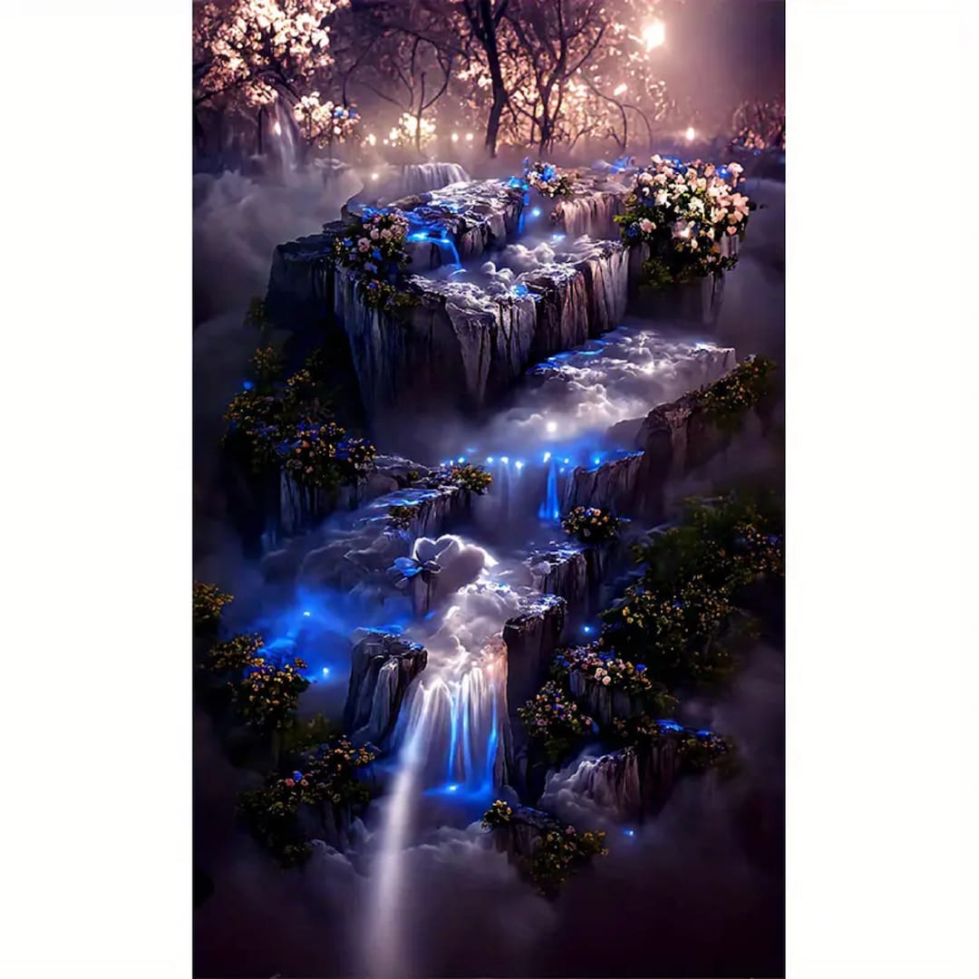 5d Rhinestone Art Painting Kit Adults, Waterfall Forest Flower Full ...