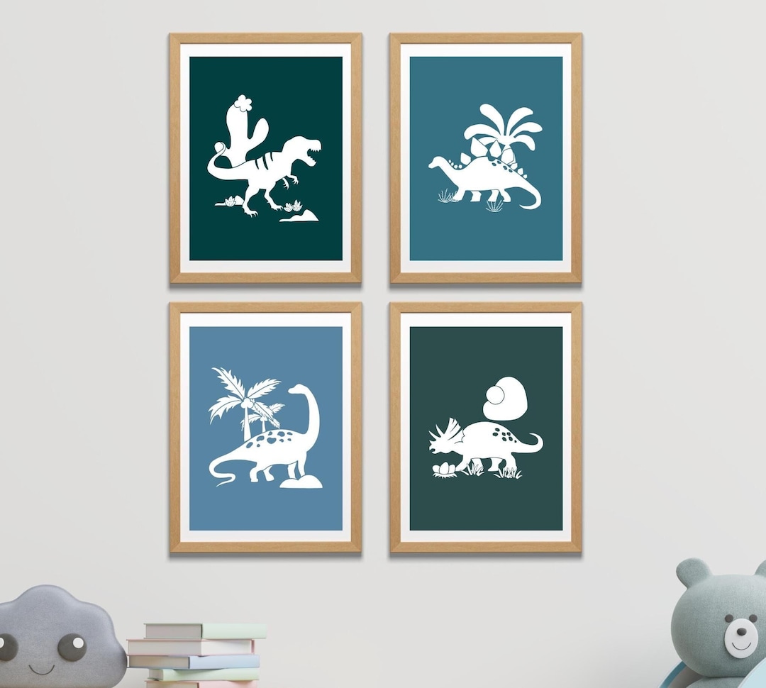 Famous Dinosaurs Digital Wall Art Set | Blue & Green Color Palette ...