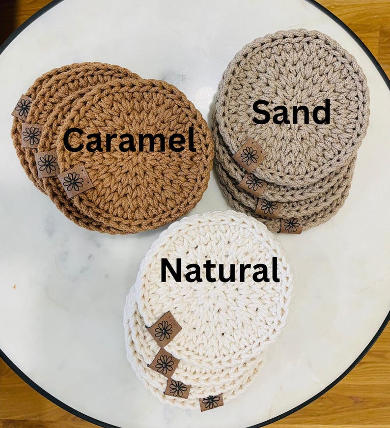 Handmade Crochet Coasters /round Coasters/ Modern Coasters Set of 4 ...