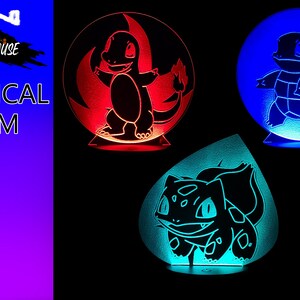 Pokémon Starters Acrylic LED Lights Bulbasaur, Charmander, Squirtle ...